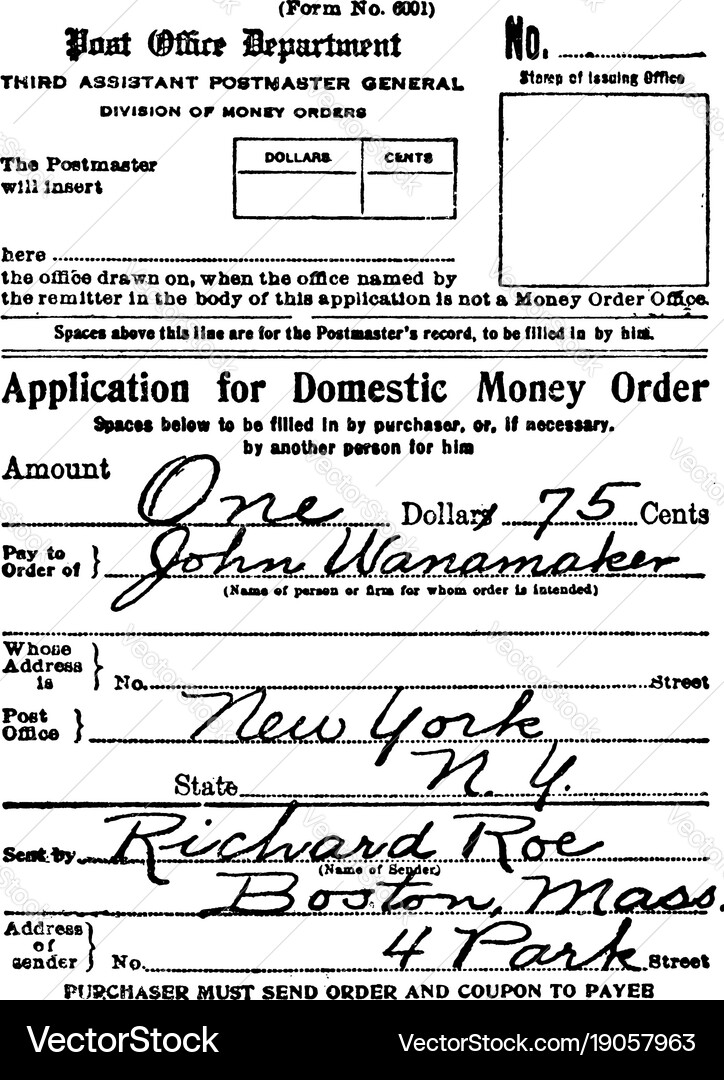 Money order vintage Royalty Free Vector Image - VectorStock