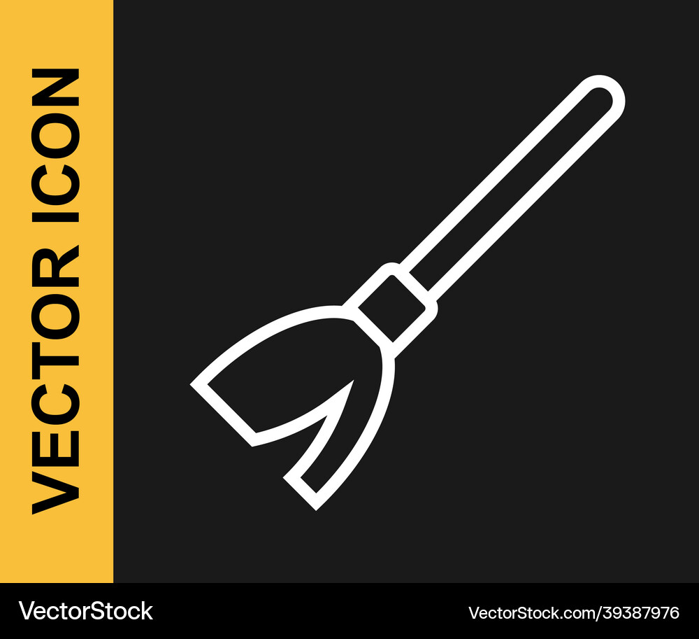 White line handle broom icon isolated on black Vector Image