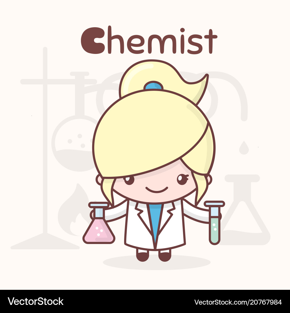 Cute chibi kawaii characters alphabet professions Vector Image
