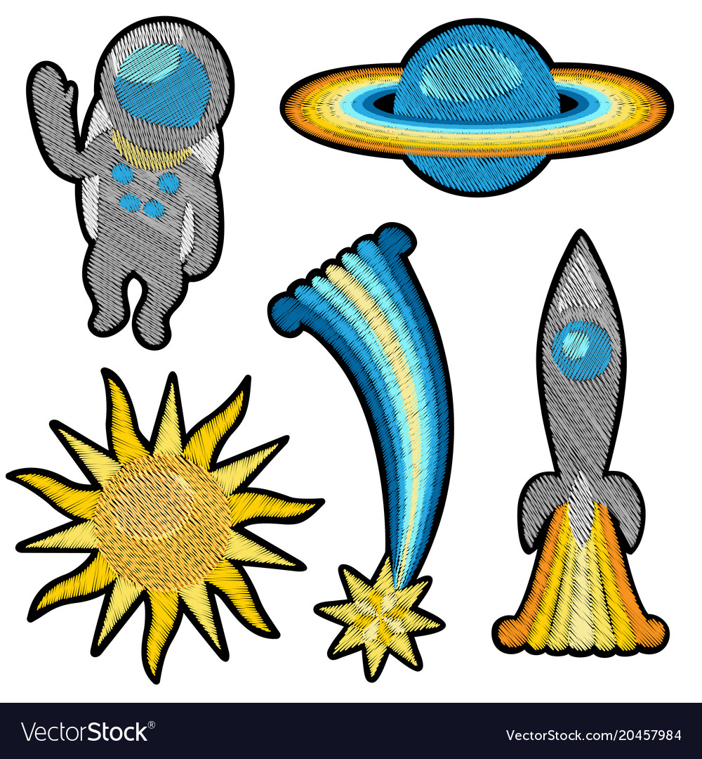 Space embroidery patch set Royalty Free Vector Image