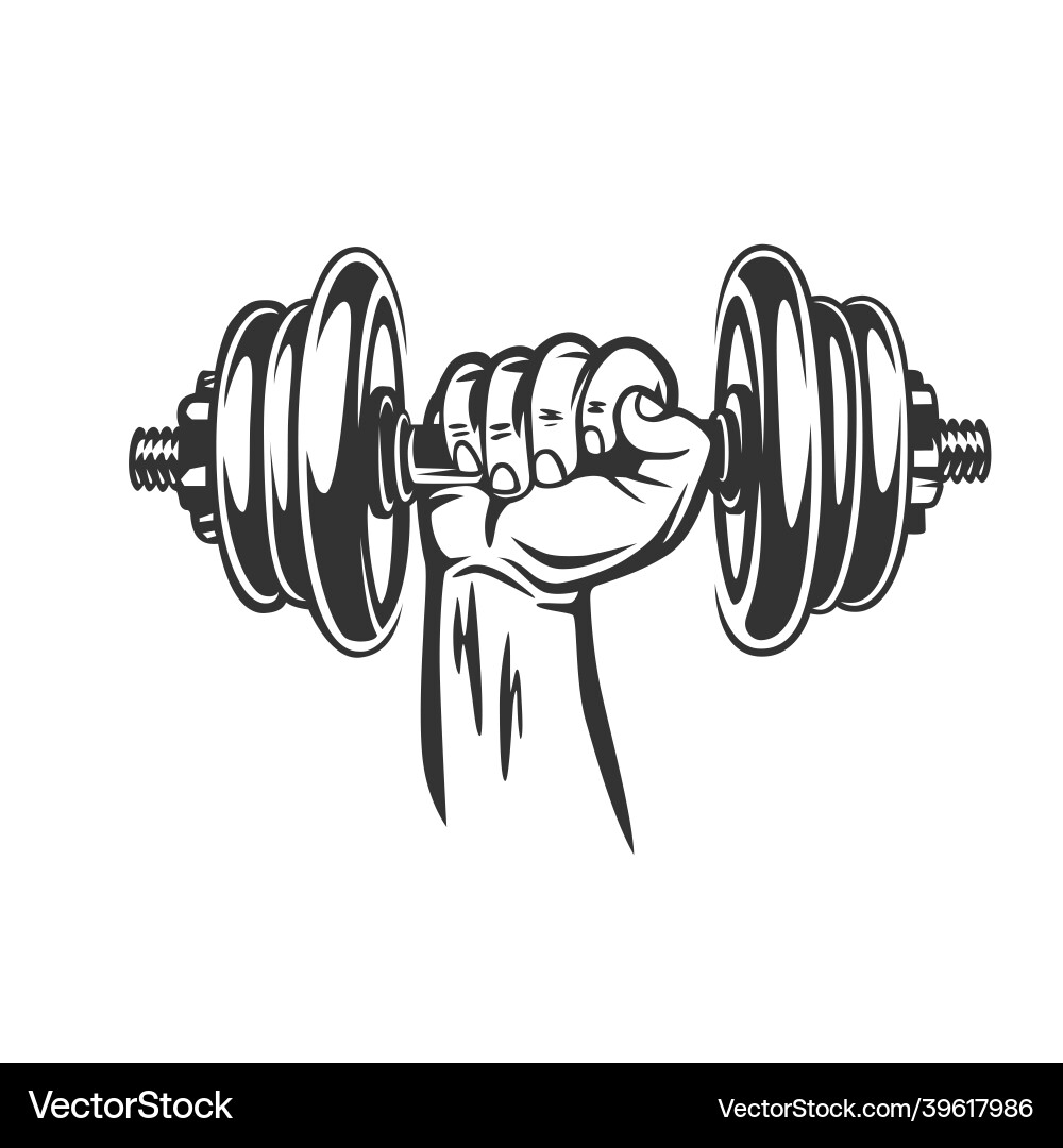 Hand holds a dumbbell Royalty Free Vector Image