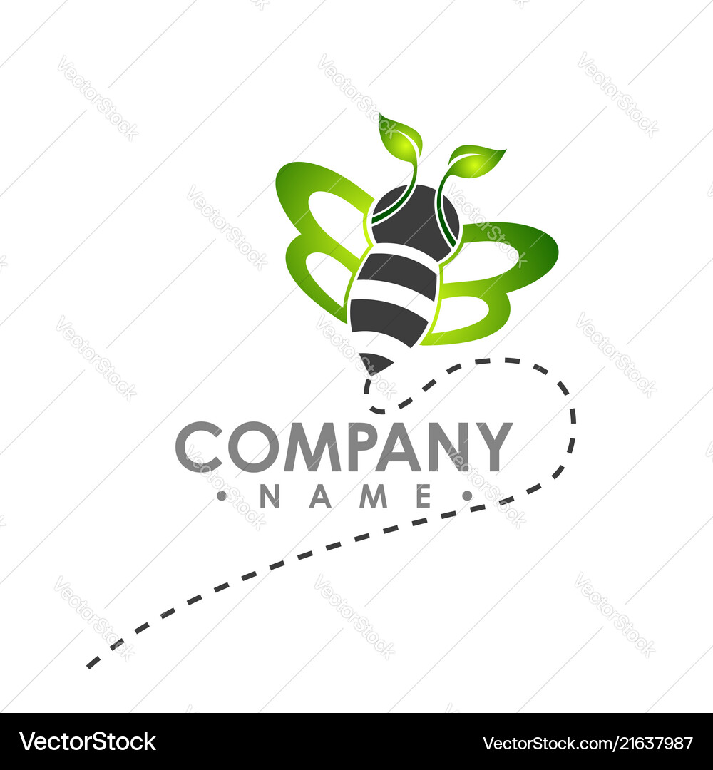 Logo abstract bee flying with green leaf wing Vector Image