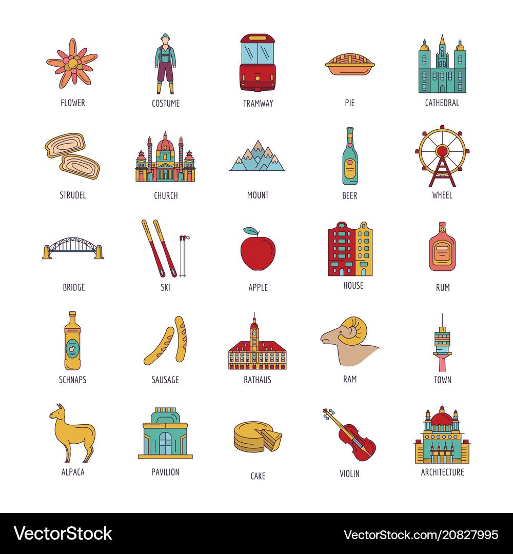 Austria icons set cartoon style Royalty Free Vector Image