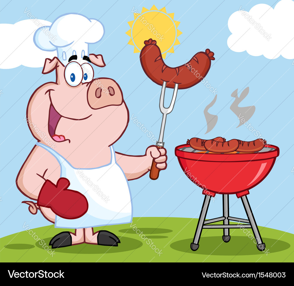 Pig chef cooking pork cartoon Royalty Free Vector Image