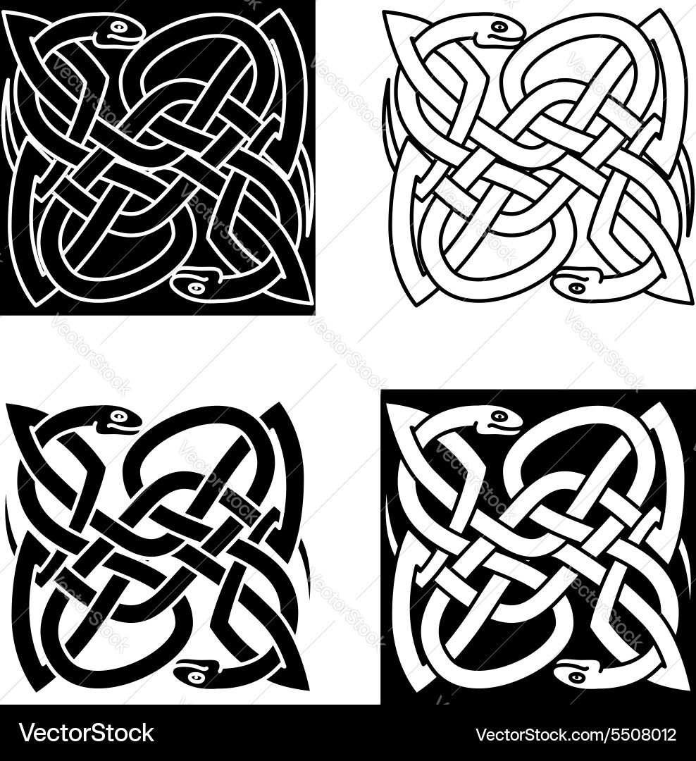 Celtic snakes arranged in traditional knot pattern