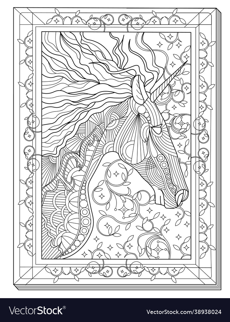 Unicorn head facing sideward inside a rectangular Vector Image