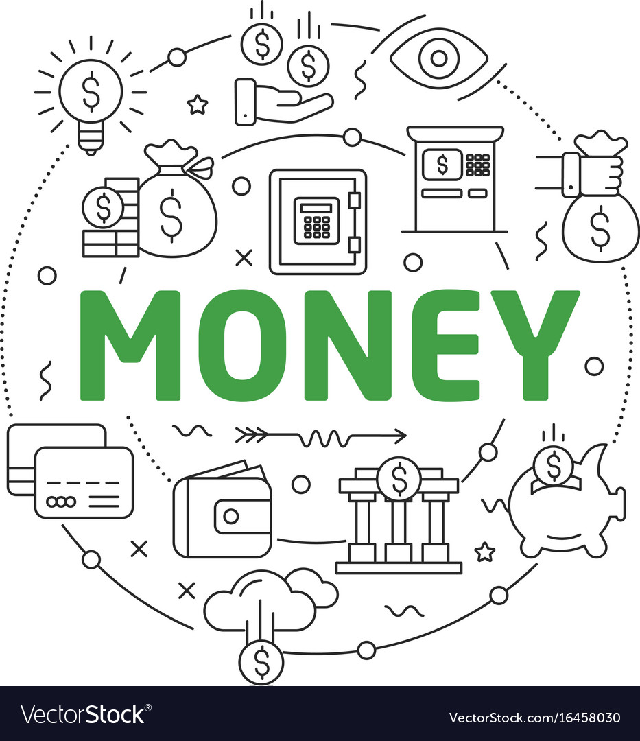 Line flat circle money Royalty Free Vector Image