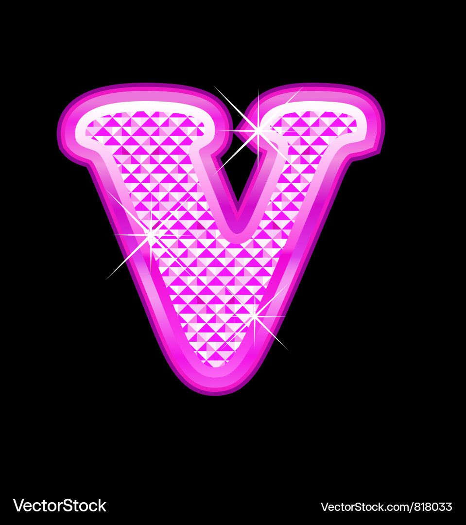 V letter pink bling girly Royalty Free Vector Image