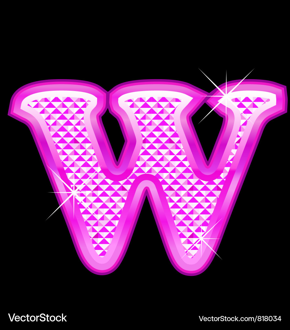 W letter pink bling girly Royalty Free Vector Image