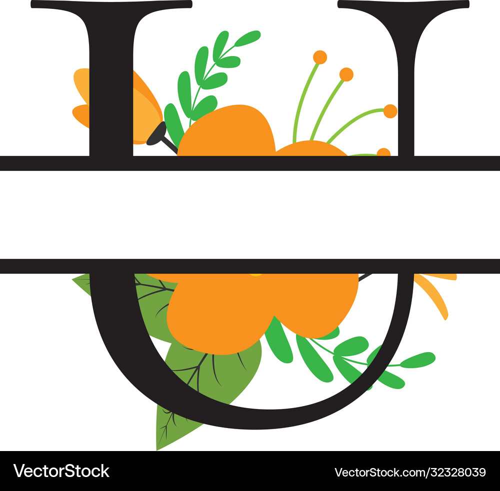 Monogram floral split letter design Royalty Free Vector