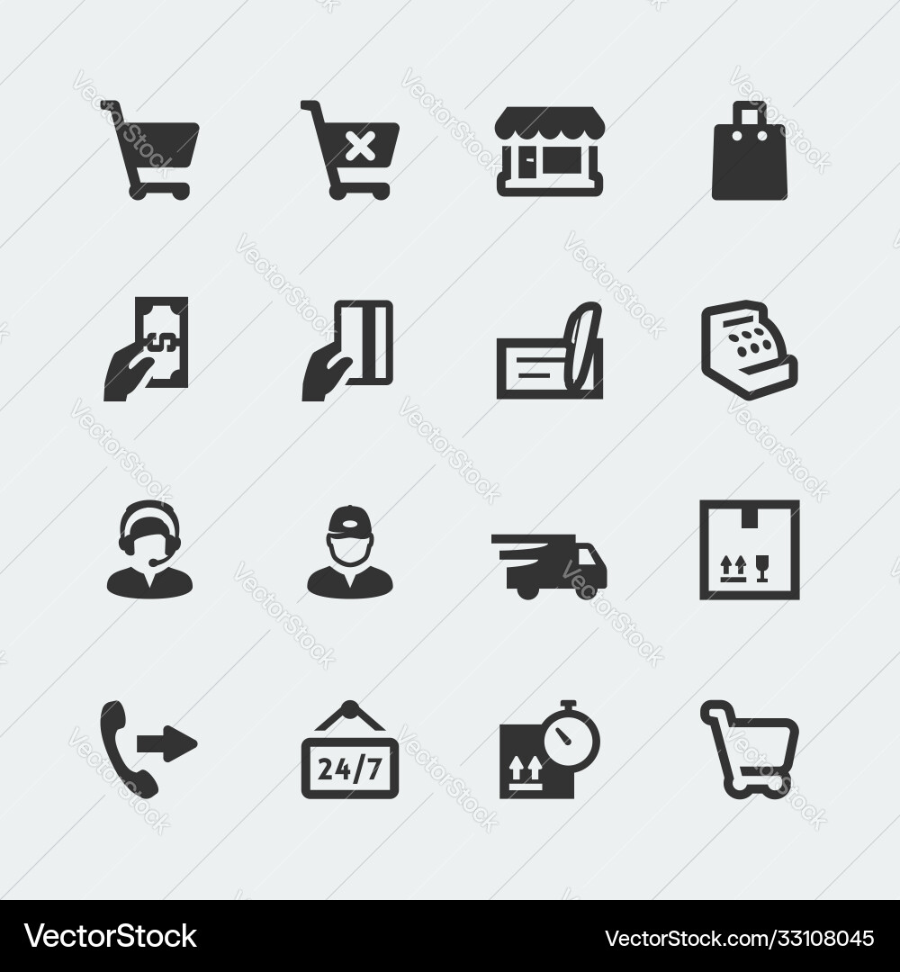 Shopping and e-store mini icons set Royalty Free Vector