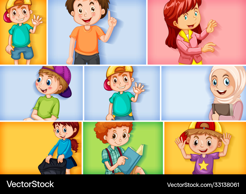 Set different kid characters on different Vector Image
