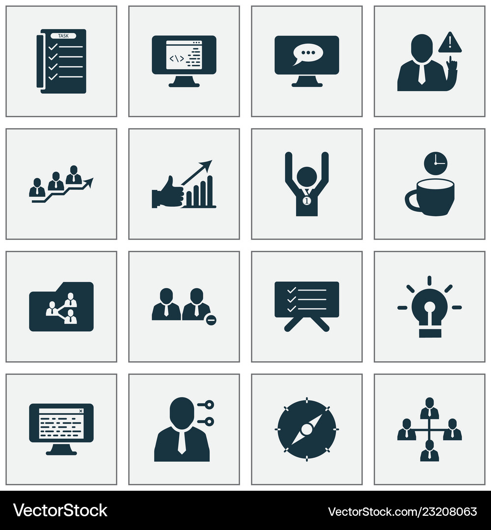 Teamwork icons set with leadership shared folder Vector Image