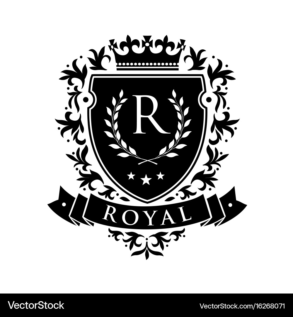 Royal heraldic emblem shield with crown and Vector Image