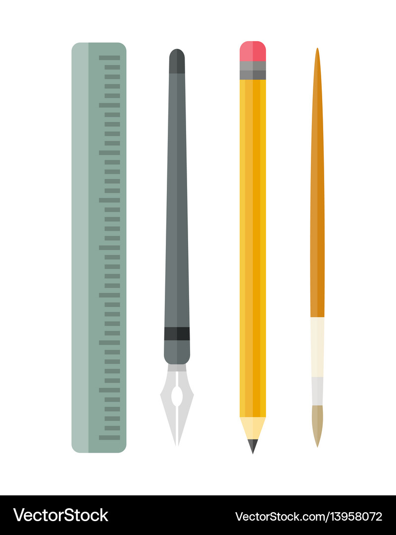 Paint and writing tools collection flat style Vector Image