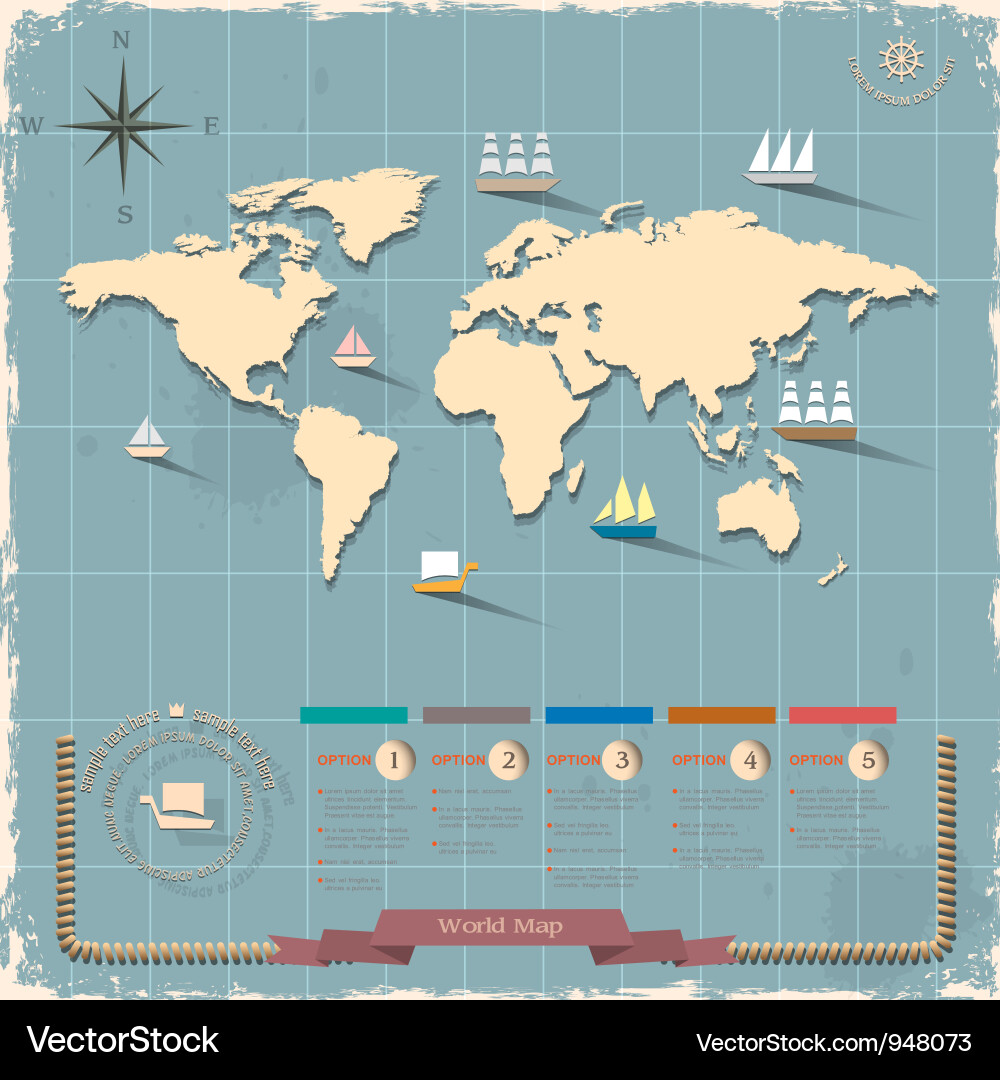World map in retro style design Royalty Free Vector Image
