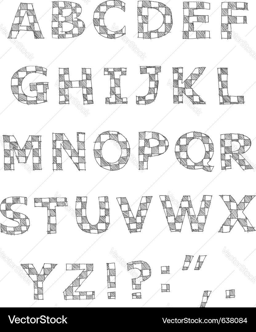 Hand written checkered alphabet Royalty Free Vector Image