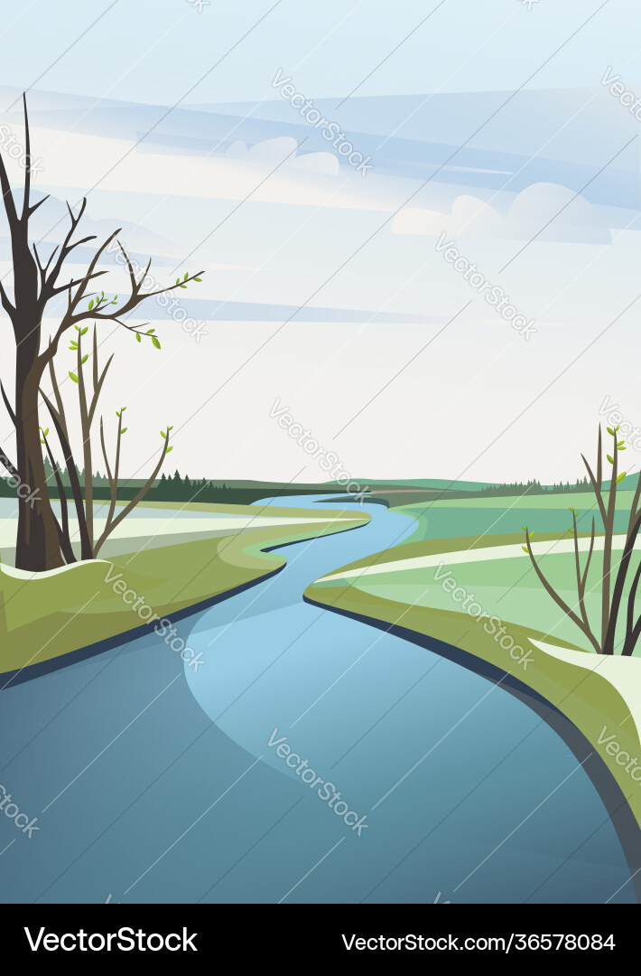 Spring river landscape Royalty Free Vector Image