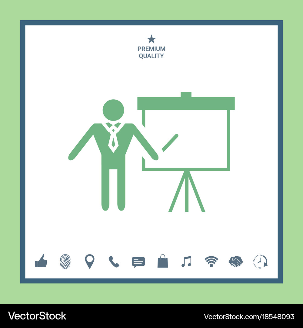 Presentation sign icon man standing with pointer Vector Image