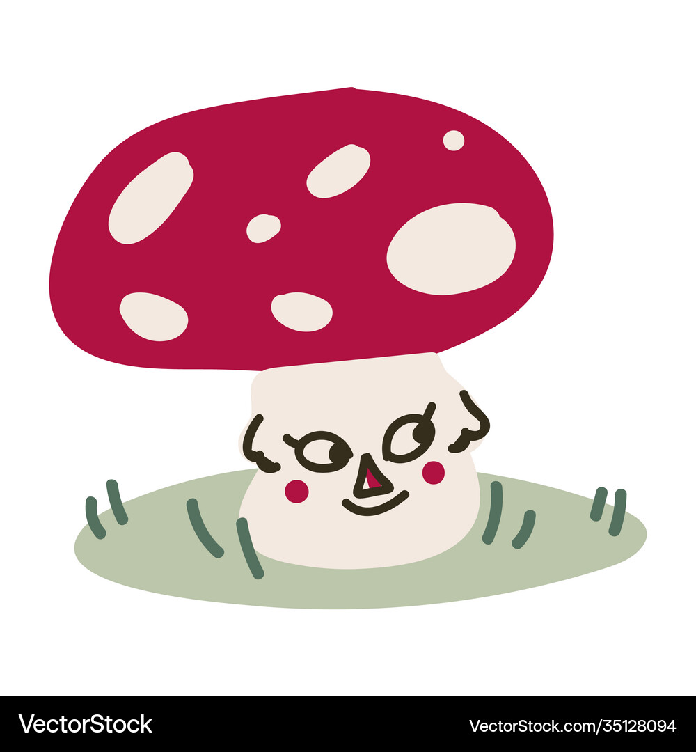 Cute cartoon toadstool mushroom with face Vector Image