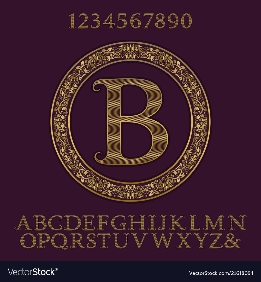 Patterned gold letters numbers initial monogram Vector Image