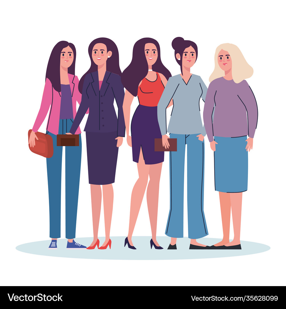 Group women standing avatars characters Royalty Free Vector