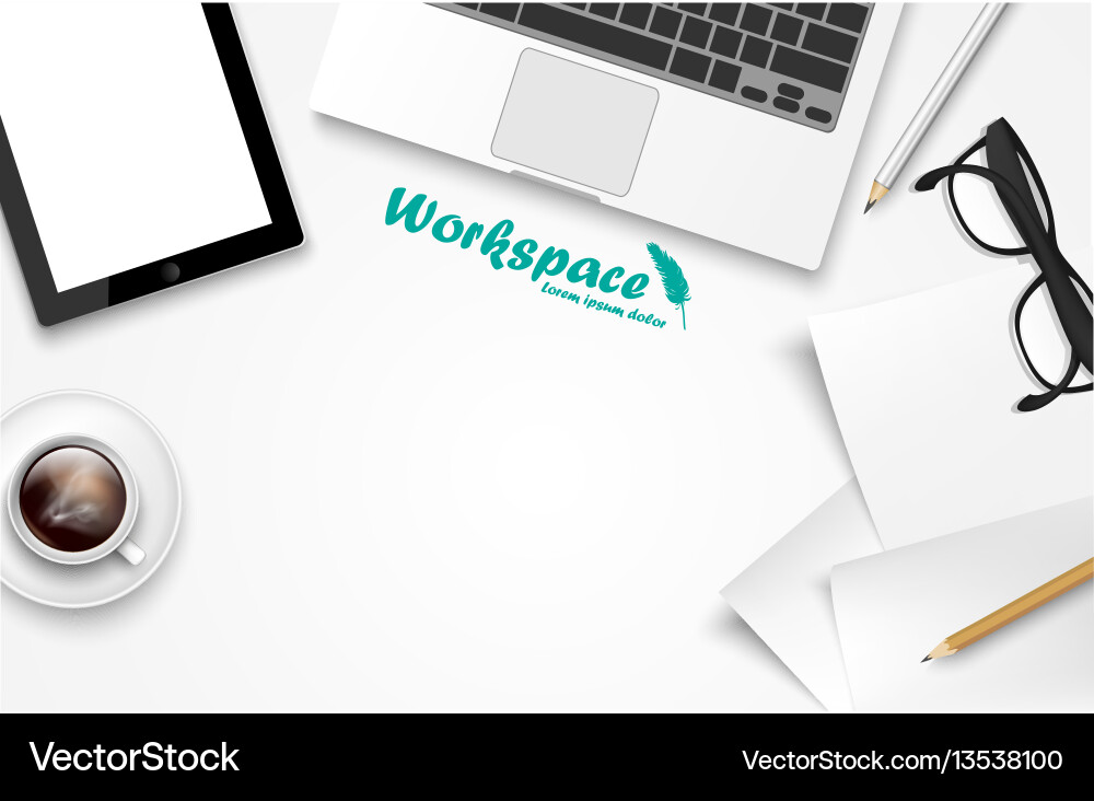 Workspace with laptop phone notebook Royalty Free Vector