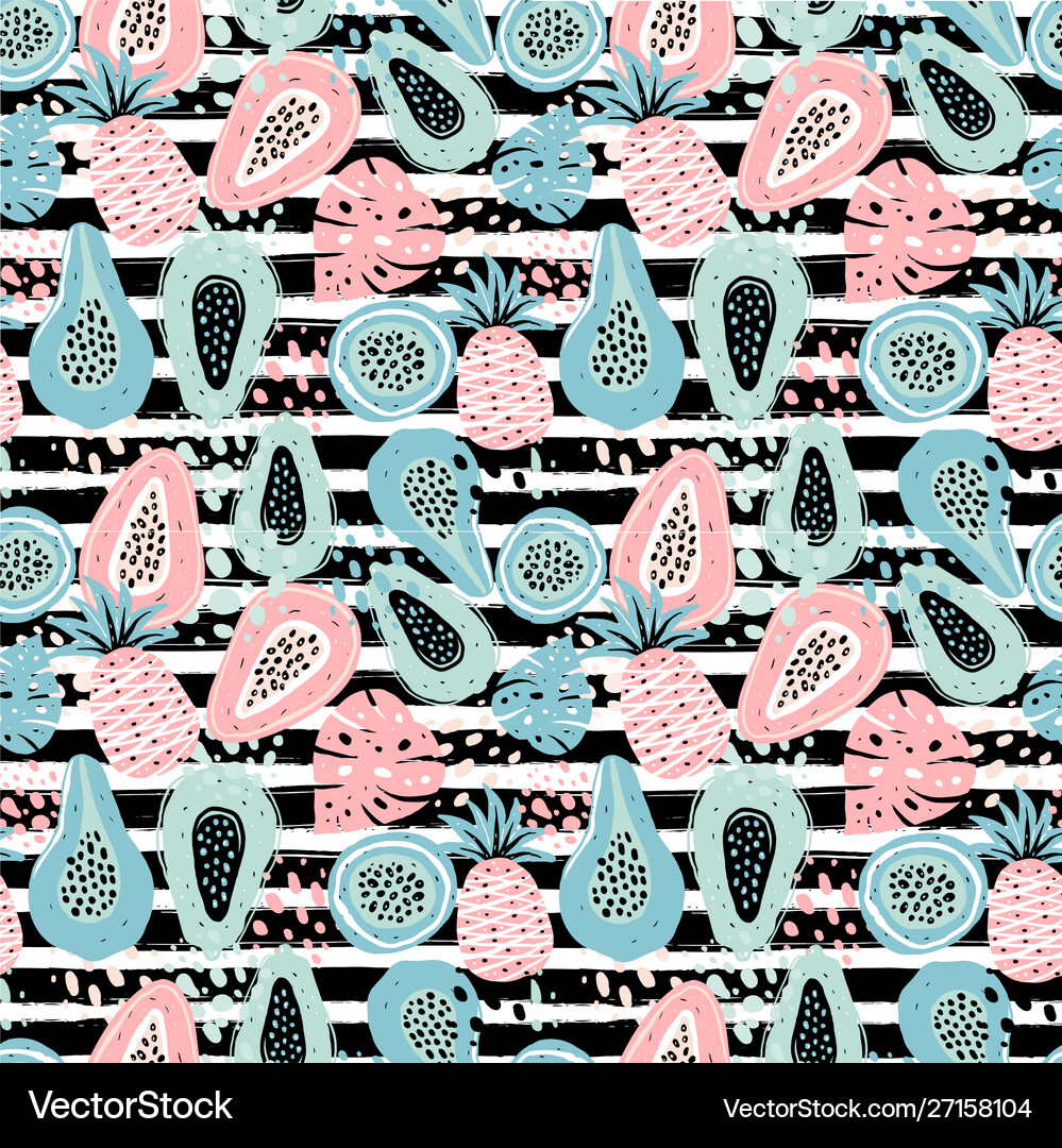 Seamless pattern with creative modern fruits hand Vector Image