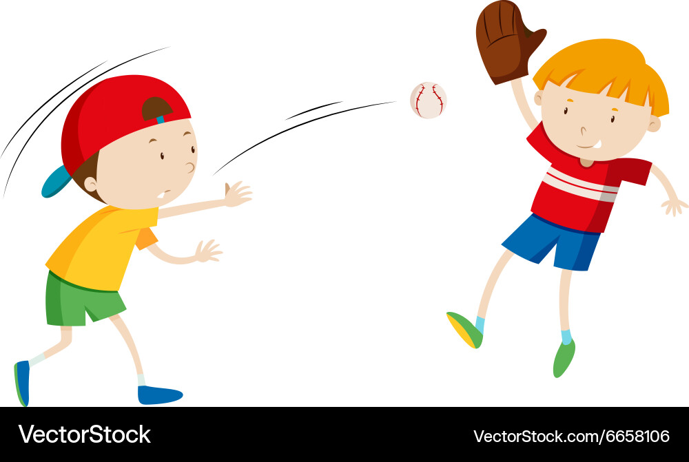 Two boys throwing and catching ball Royalty Free Vector