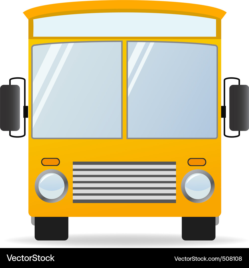 Cartoon yellow bus in front view Royalty Free Vector Image