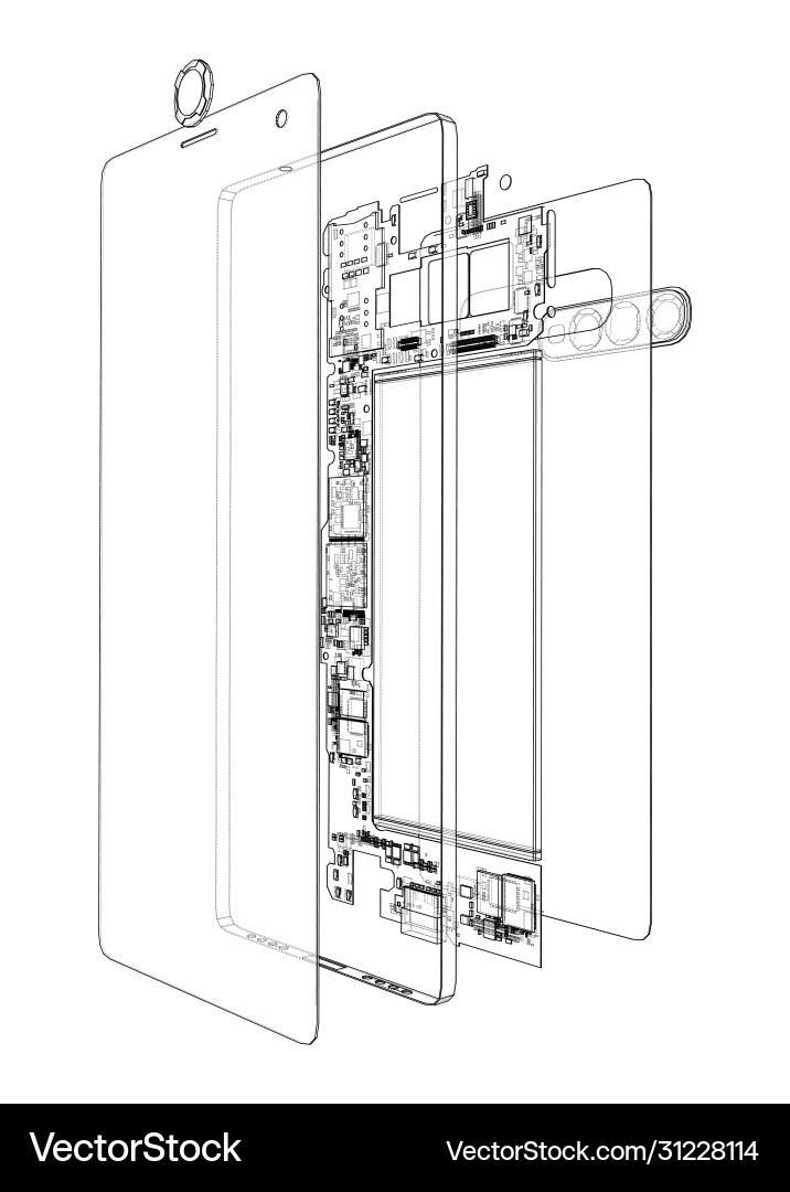 Disassembled smartphone concept outline Royalty Free Vector