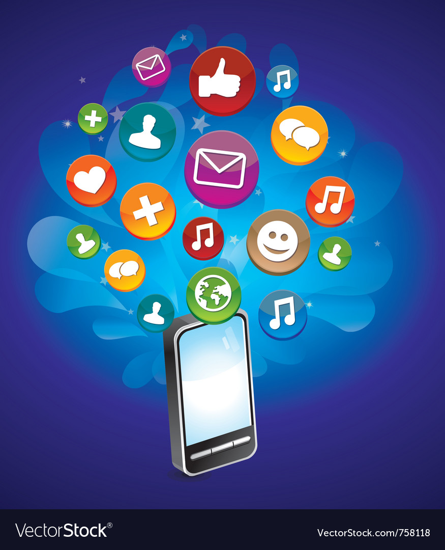 Phone with bright social media icons - Royalty Free Vector Phone with bright social media icons - Royalty Free Vector