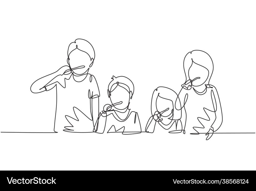 Single continuous line drawing happy family Vector Image