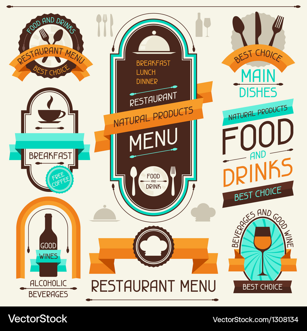 Restaurant menu banners and ribbons design Vector Image