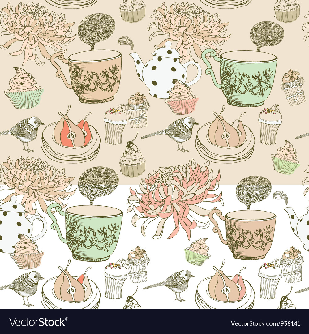 Vintage Tea Time Pattern Royalty Free Vector Image