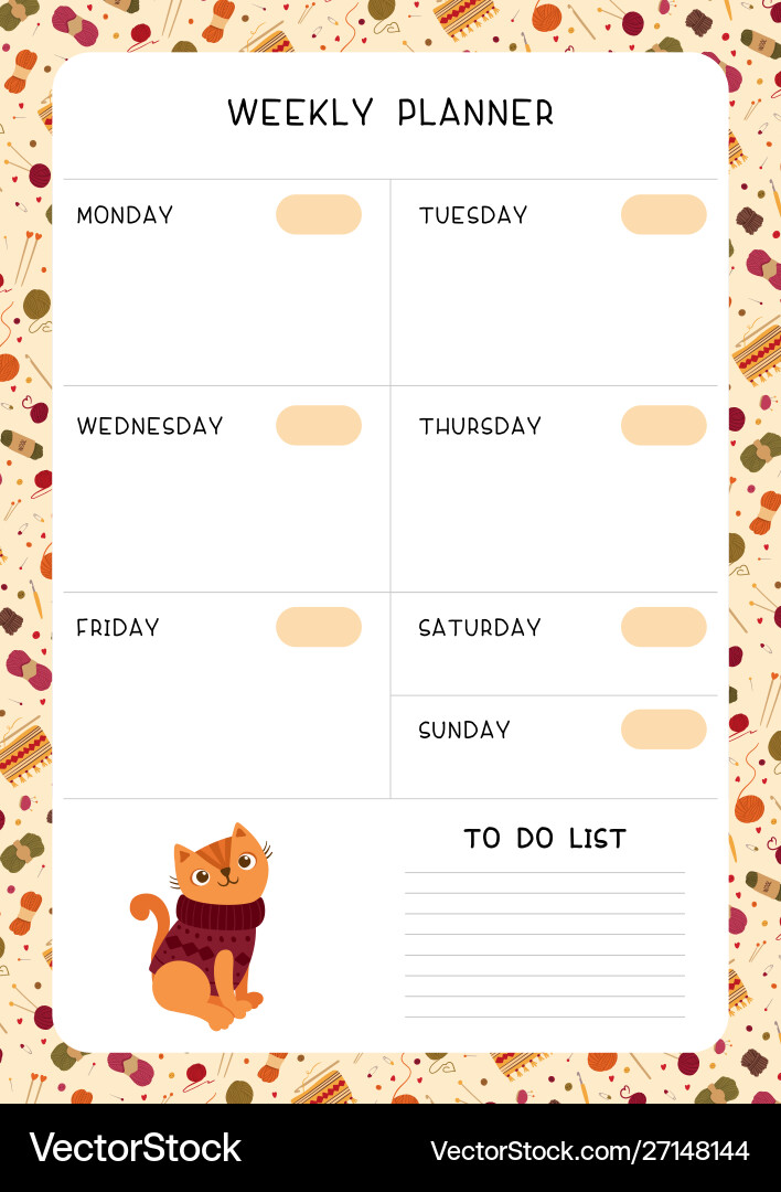 Blank weekly planner template empty autumn Vector Image