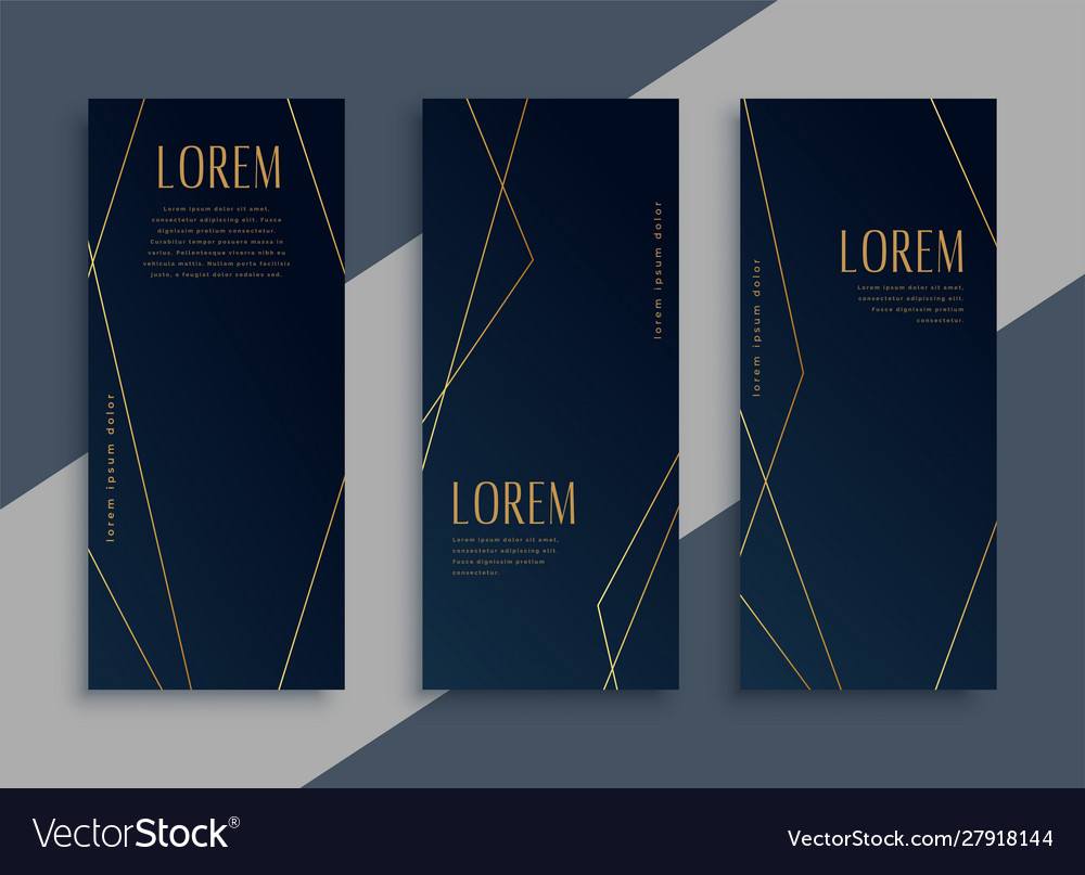 Dark vertical banners set with golden geometric Vector Image