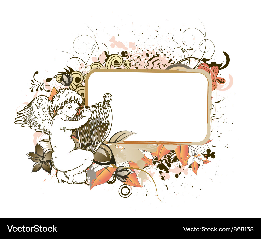 Angel with floral frame Royalty Free Vector Image