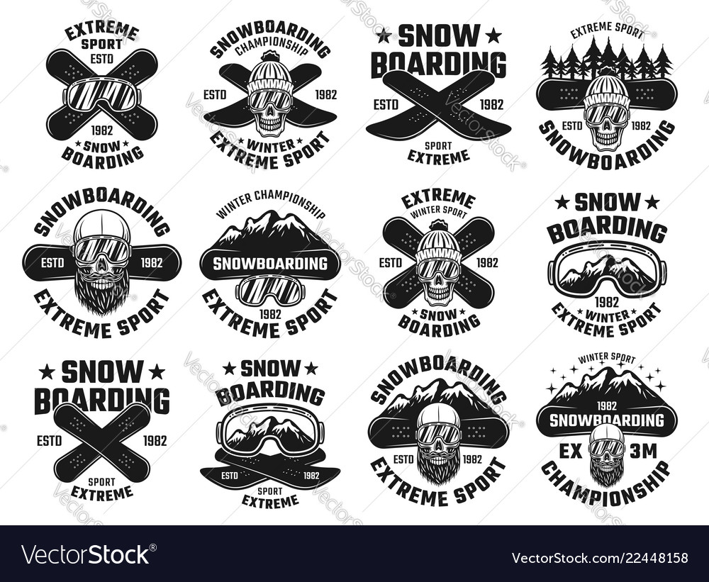 Snowboarding winter extreme sport emblems Vector Image