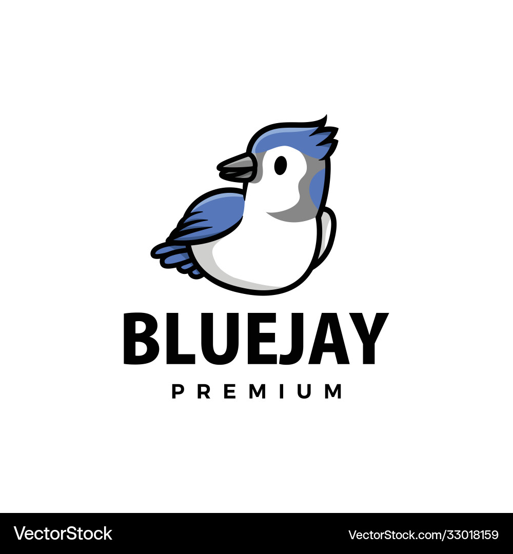 Cute blue jay cartoon logo icon Royalty Free Vector Image
