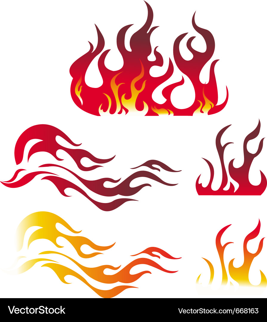 Fire and flame graphic elements Royalty Free Vector Image