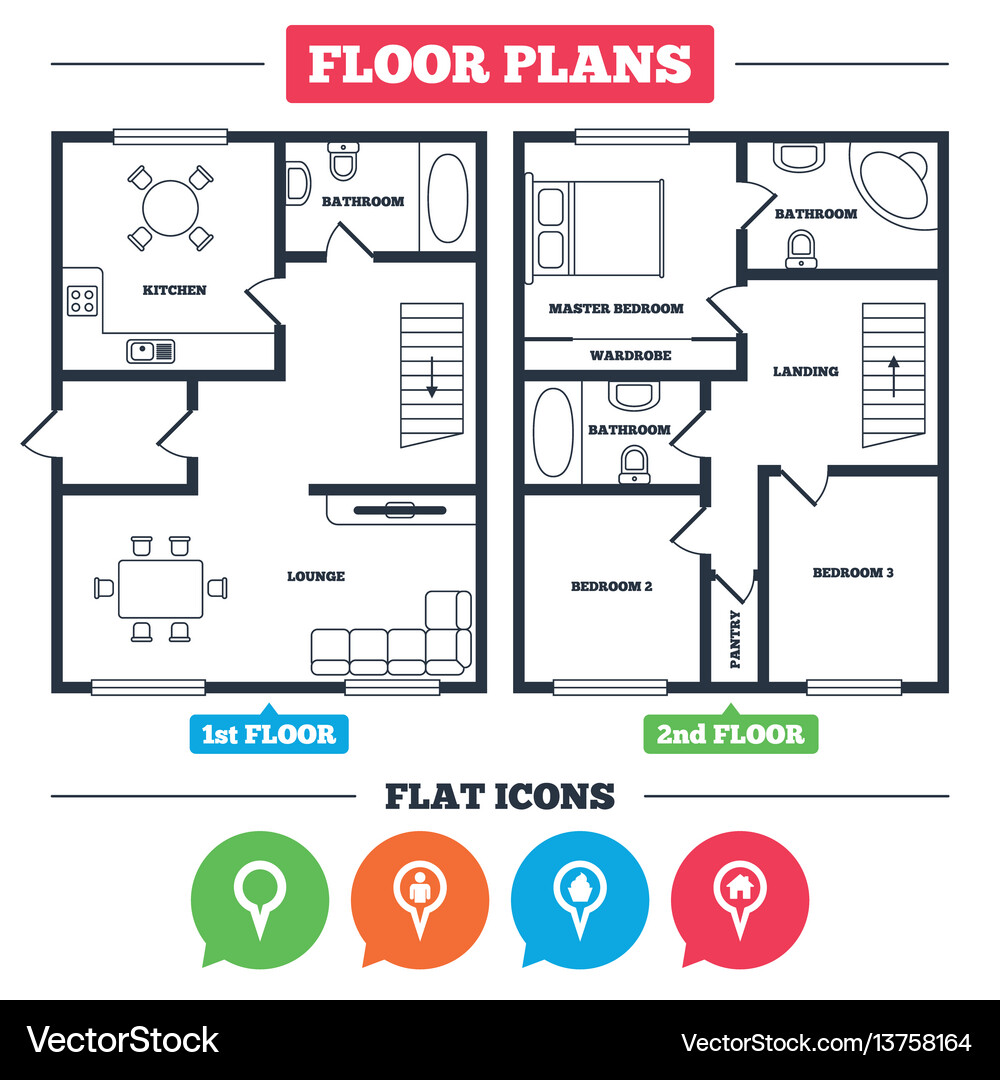 Map pointer icons home food and user location Vector Image