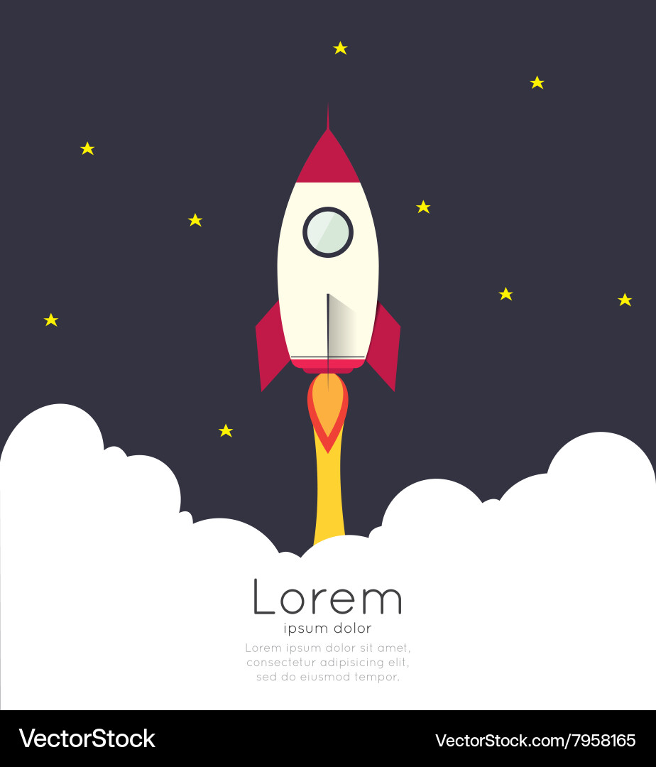 Rocketship on computer for startup media Vector Image