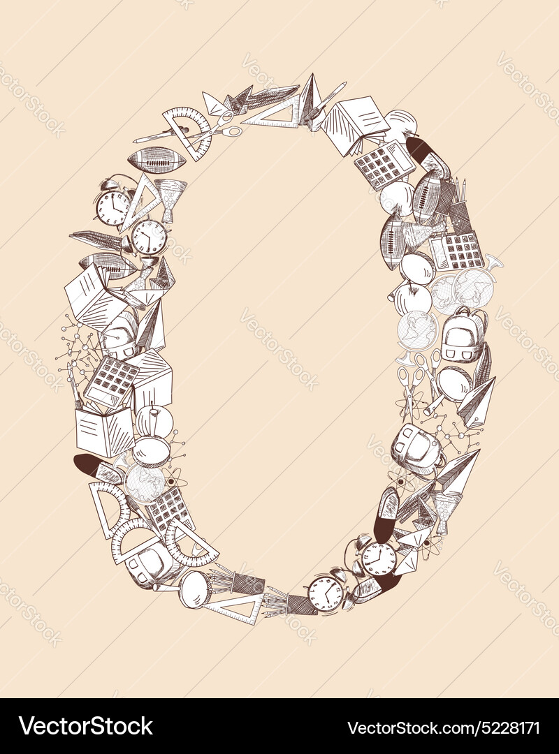 0 hand drawn alphabet figure Royalty Free Vector Image