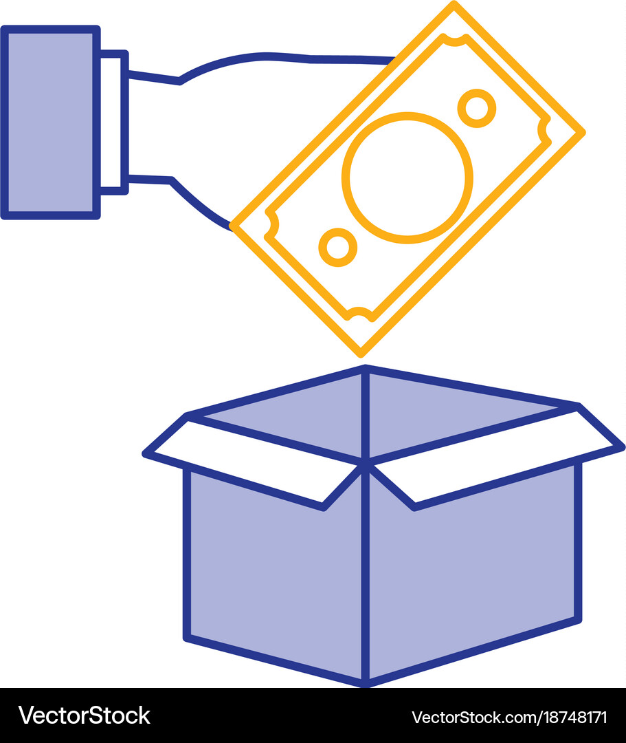 Hand with savings box isolated icon Royalty Free Vector