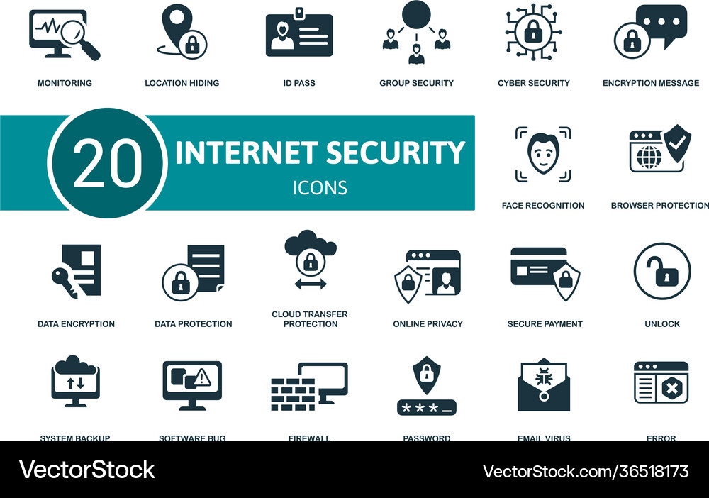 Internet security icon set contains editable Vector Image