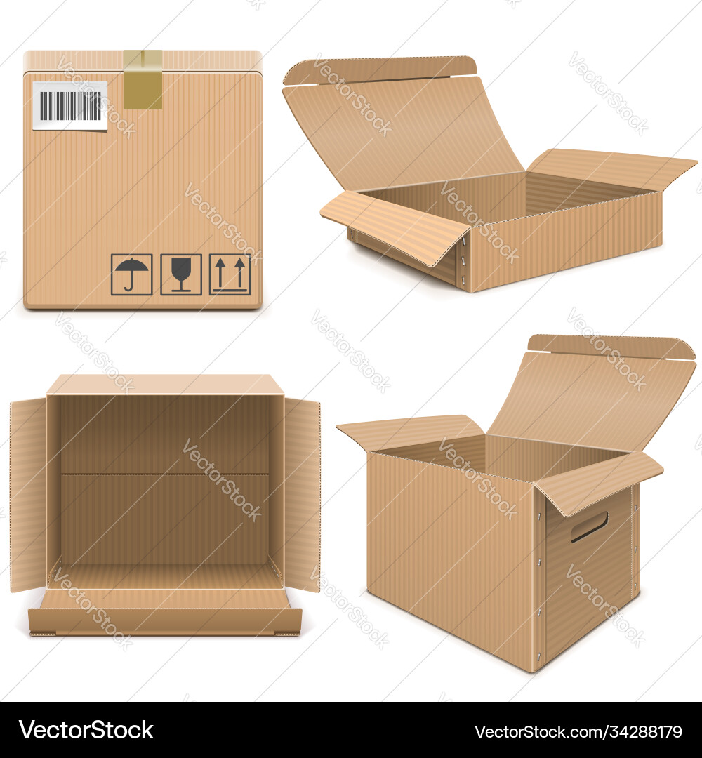 Empty carton boxes Royalty Free Vector Image - VectorStock