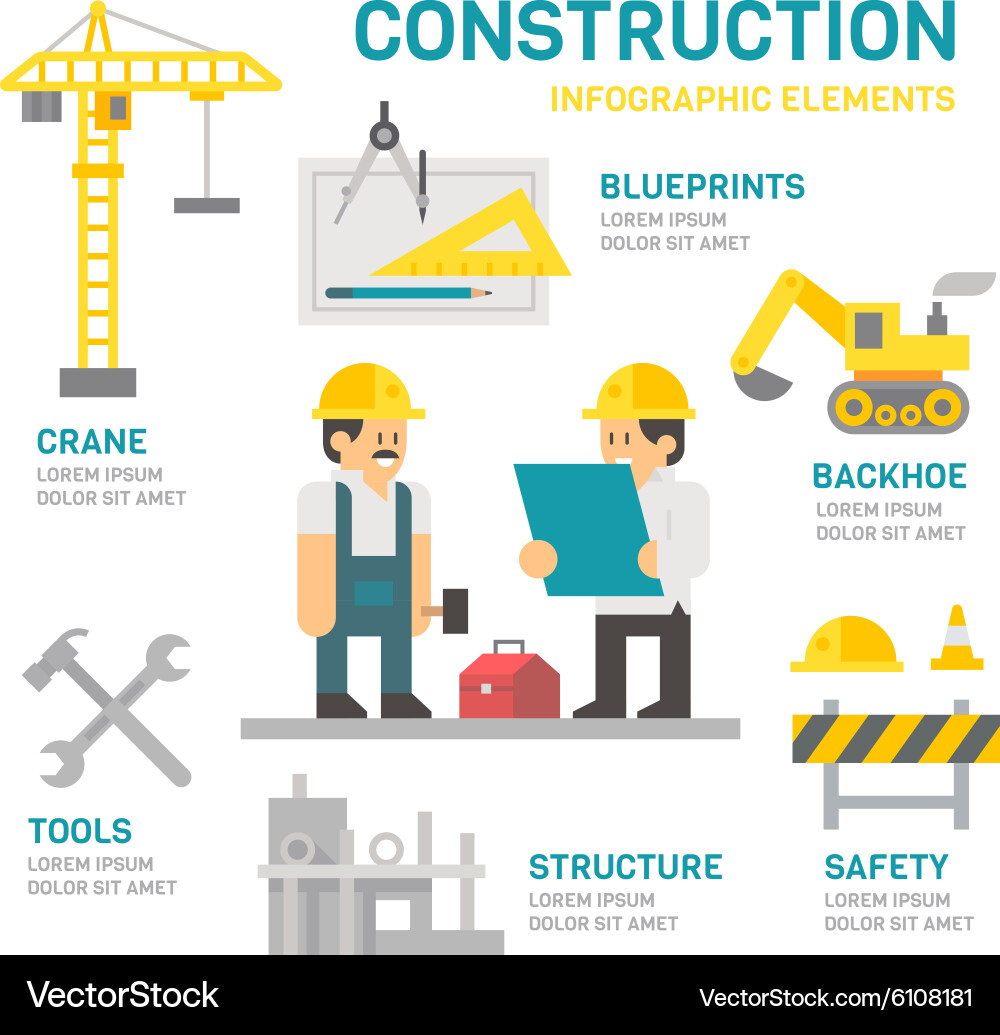 Construction site flat design infographic Vector Image