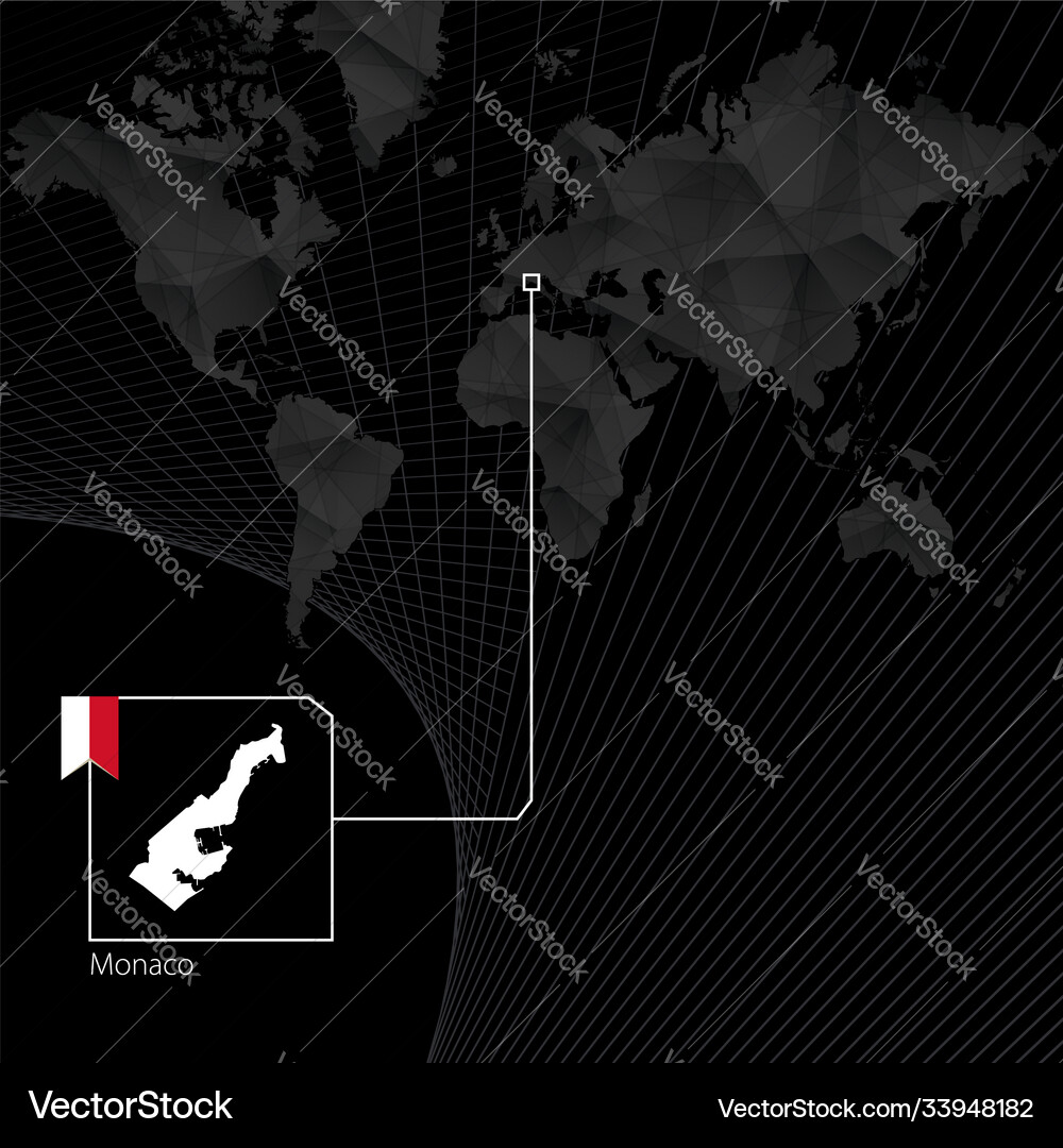 Monaco on black world map map and flag Royalty Free Vector