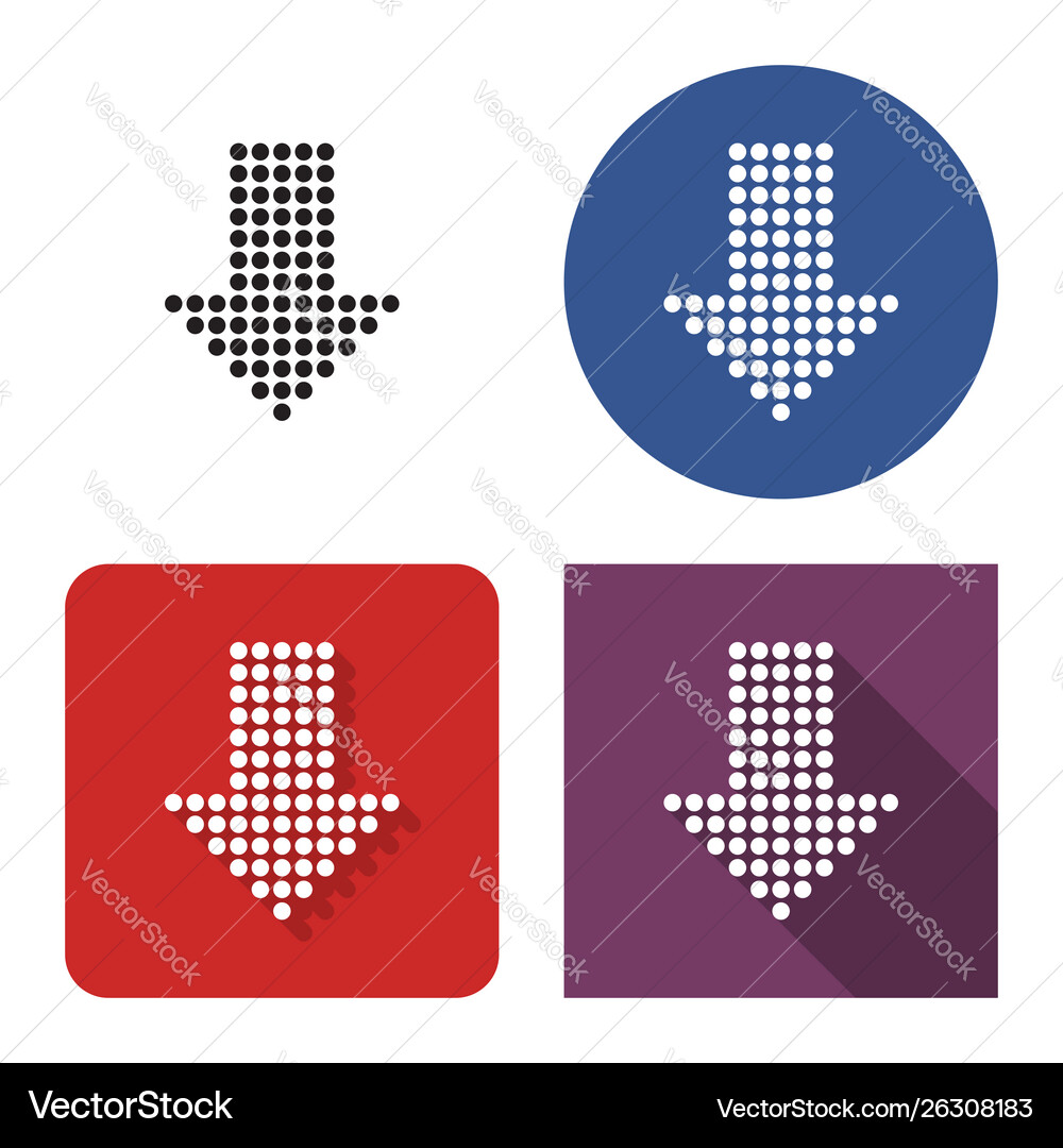 Dotted icon downward direction arrow in four Vector Image